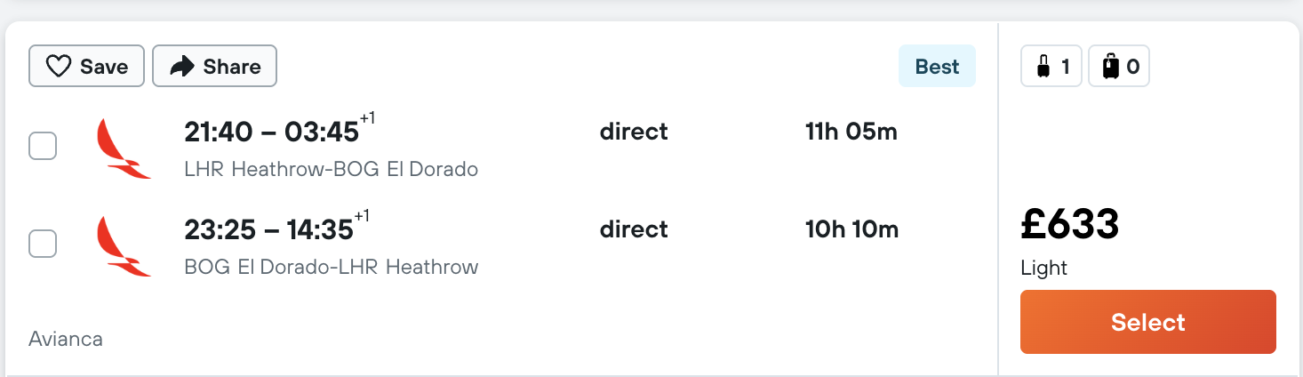 Flights to Bogotà, Colombia under £600 return 🇨🇴